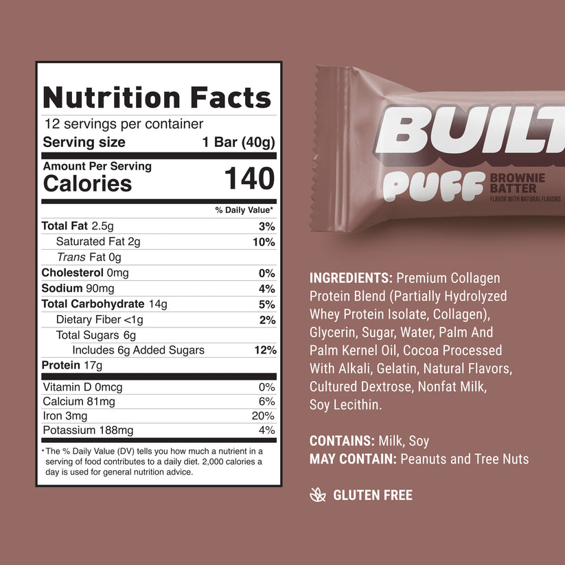 Brownie Batter Puff - 12. Ct Box | Protein Bar | BUILT