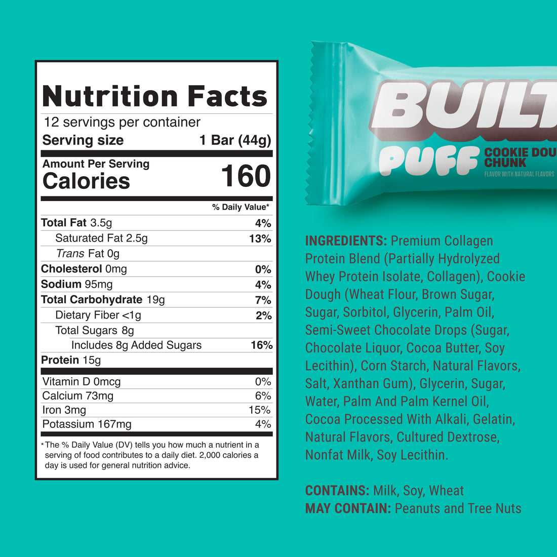 BUILT Cookie Dough Chunk Puff 12 Ct. Box | BUILT
