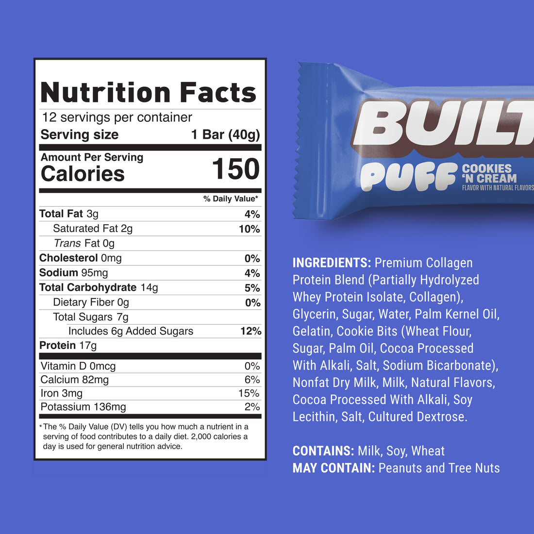 Cookies 'N Cream Puff | Cookies & Cream Protein Bar | BUILT