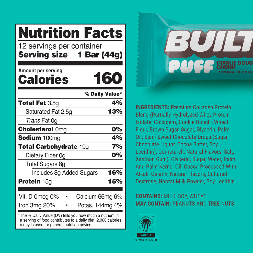 BUILT Cookie Dough Chunk Puff 12 Ct. Box | BUILT