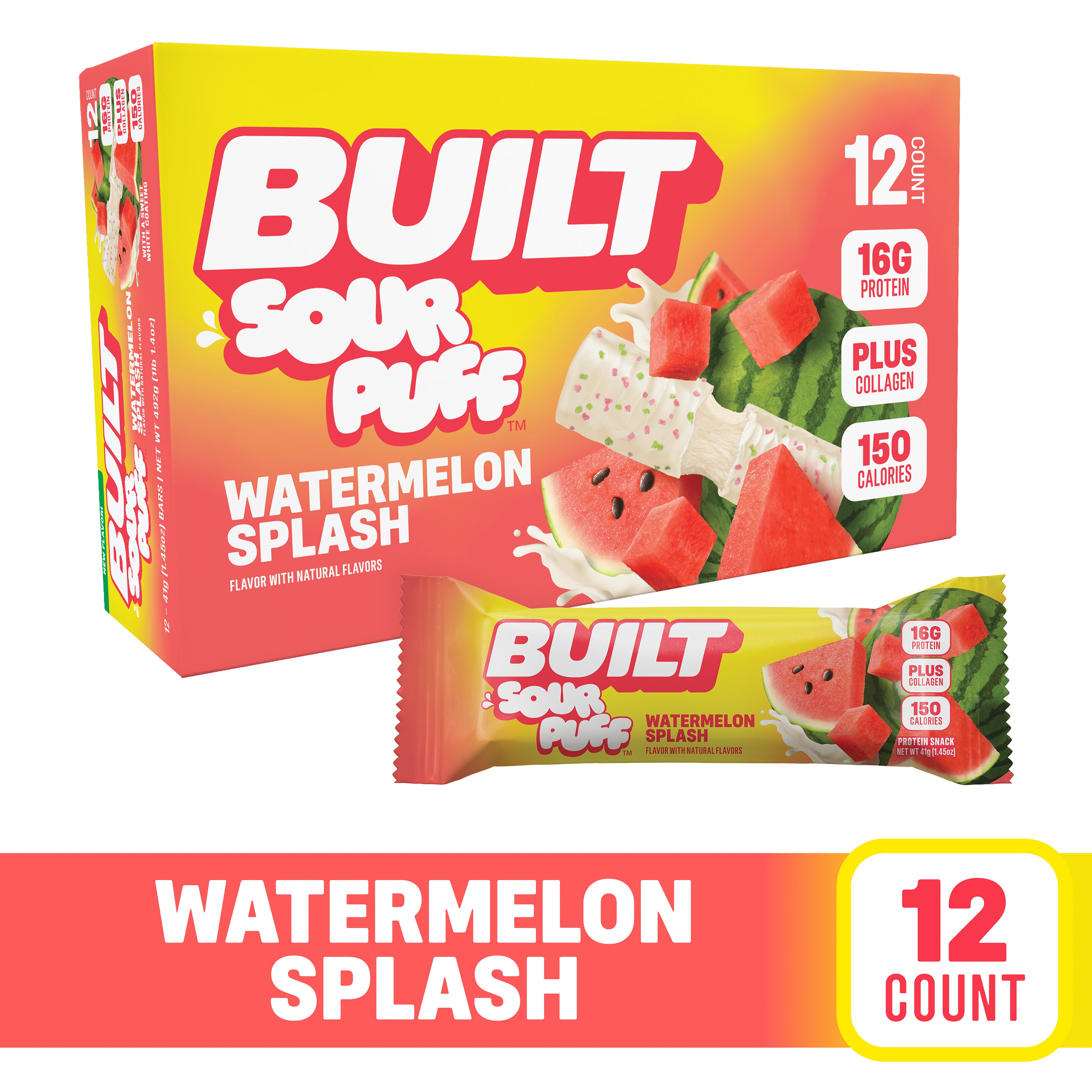 BUILT Watermelon Splash Sour Puff | 12 Ct. Box | BUILT